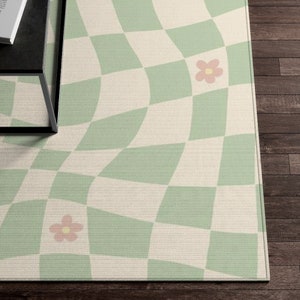 Green Pastel Rugs for Bedroom Aesthetic Retro Rugs for Living Room ...
