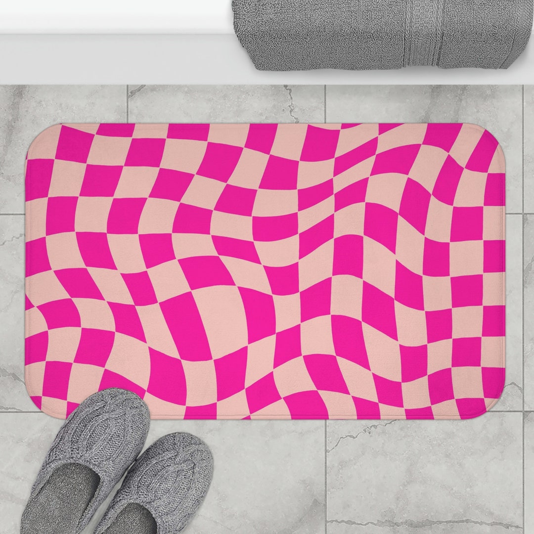 Checkered Bath Mat Hot Pink Y2k Bathroom Decor Retro Bath Mat Cute 70s ...