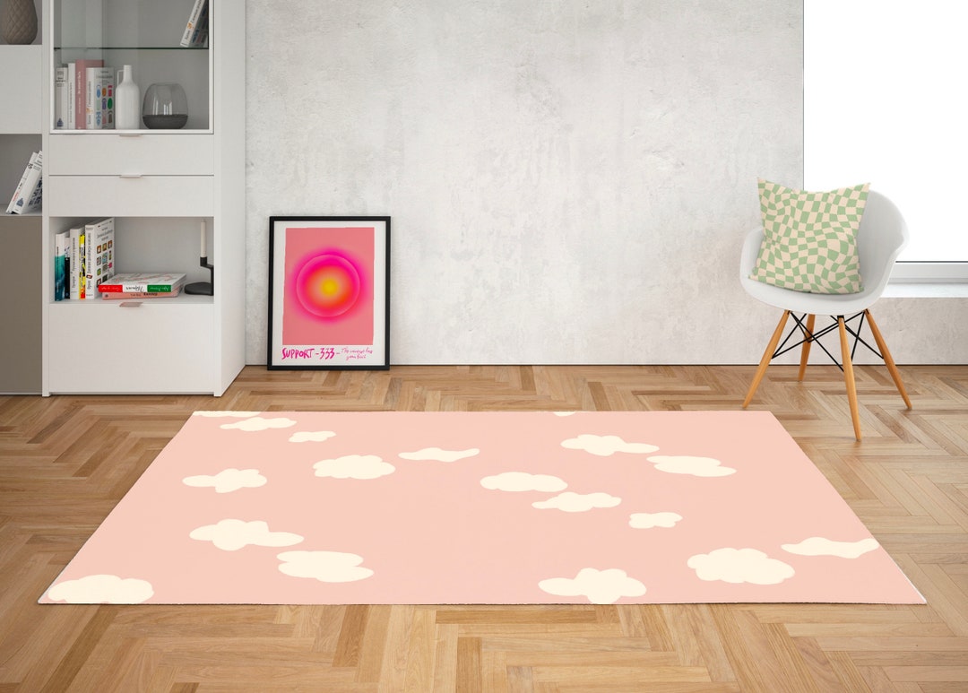 Pastel Pink Rugs for Bedroom Aesthetic Retro Rugs for Living Room Indie ...