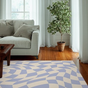 Retro Rug for Bedroom Groovy Rugs for Living Room Checkered Rug Purple ...