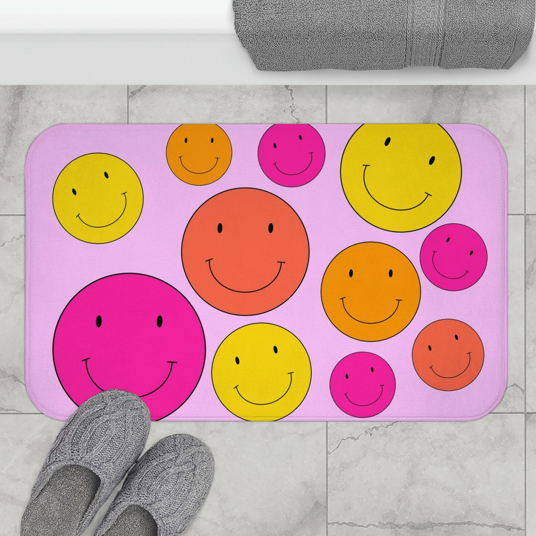 Smiley Face Bath Mat Pink Y2k Bathroom Decor Retro Bath Mat Cute 00s ...