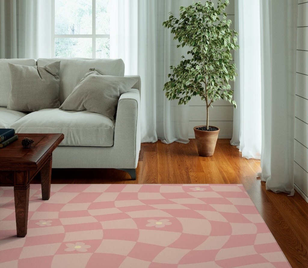 Pink Pastel Rugs for Bedroom Aesthetic Retro Rugs for Living | Etsy