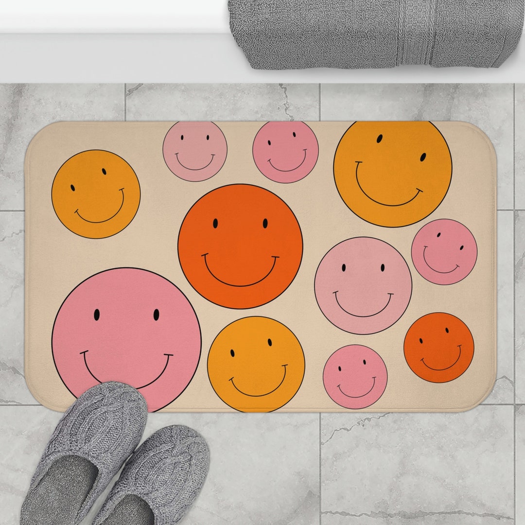 Smiley Face Bath Mat Pink Y2k Bathroom Decor Retro Bath Mat Cute 00s ...