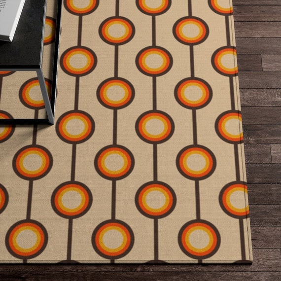 Retro Rug for Bedroom Groovy Rugs for Living Room Mcm Rug Mid | Etsy