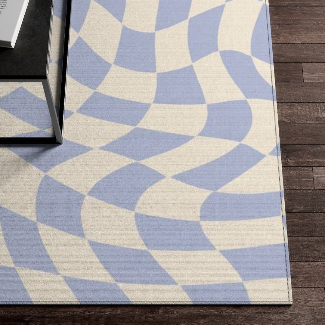 Retro Rug for Bedroom Groovy Rugs for Living Room Checkered Rug Purple ...