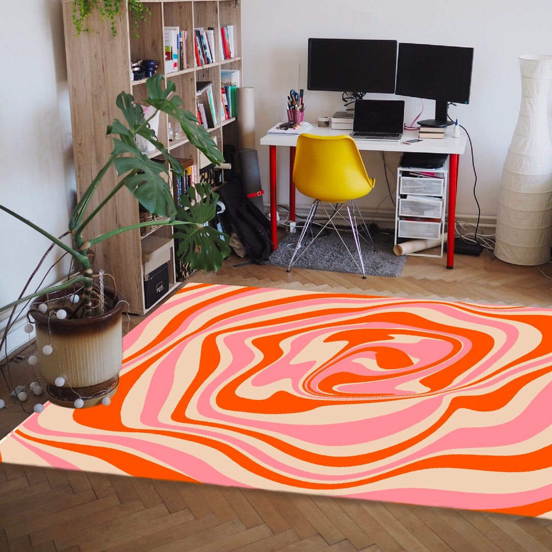 Pink Pastel Rugs for Bedroom Aesthetic Retro Rug for Living Room Swirly ...