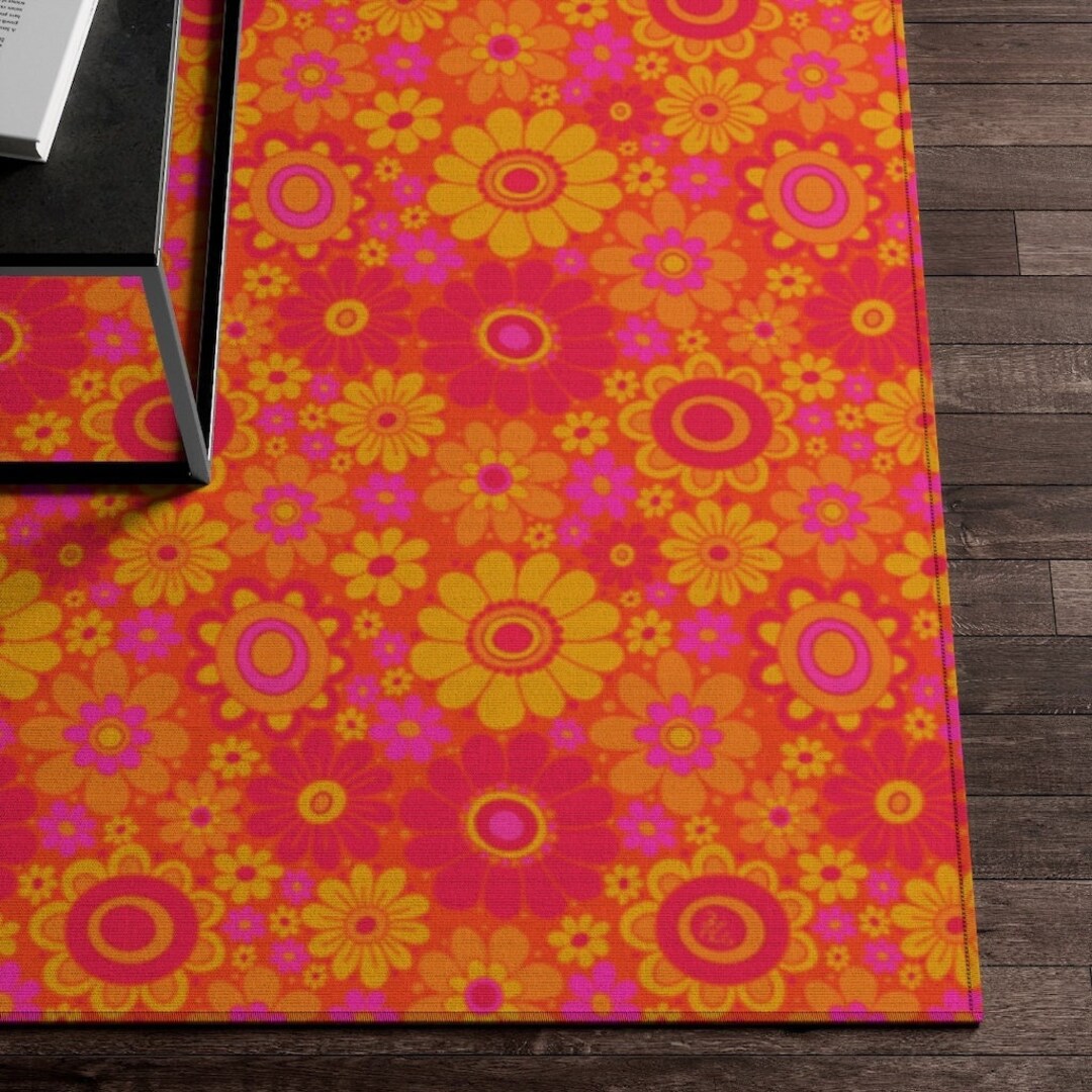 Retro Rug for Bedroom Aesthetic 70s Rugs for Living Room - Etsy