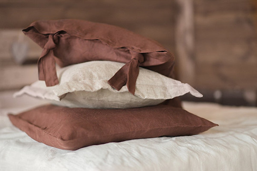 Linen Pillowcase Brown Stone Washed Super Soft Pillow Covers Home Decor ...