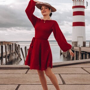Red Festive Mohair Christmas Dress – Elegant Knitted A-line Dress for ...