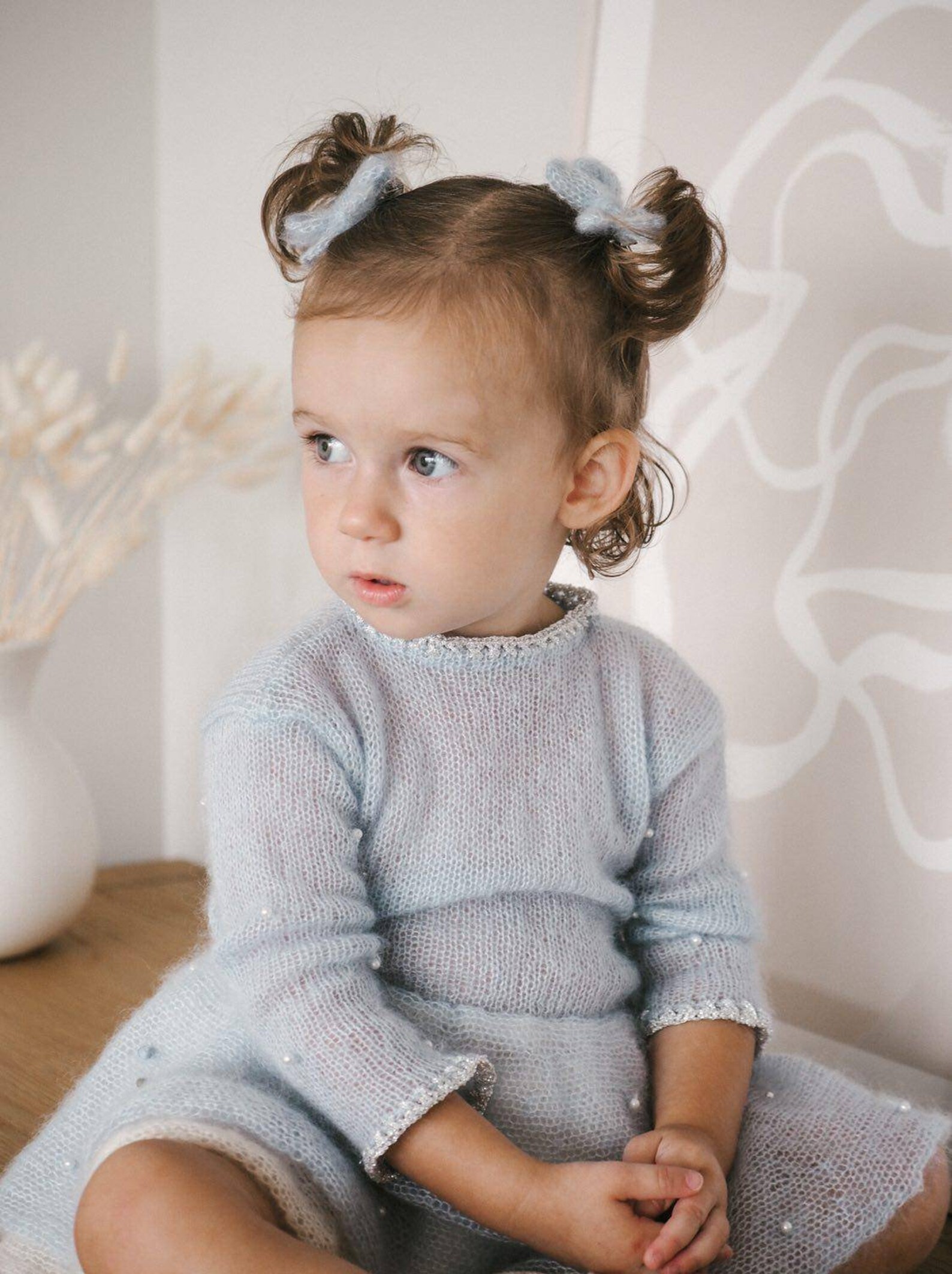 Light Blue Baby Girl Dress With Beads on Sleeves and Skirt - Etsy