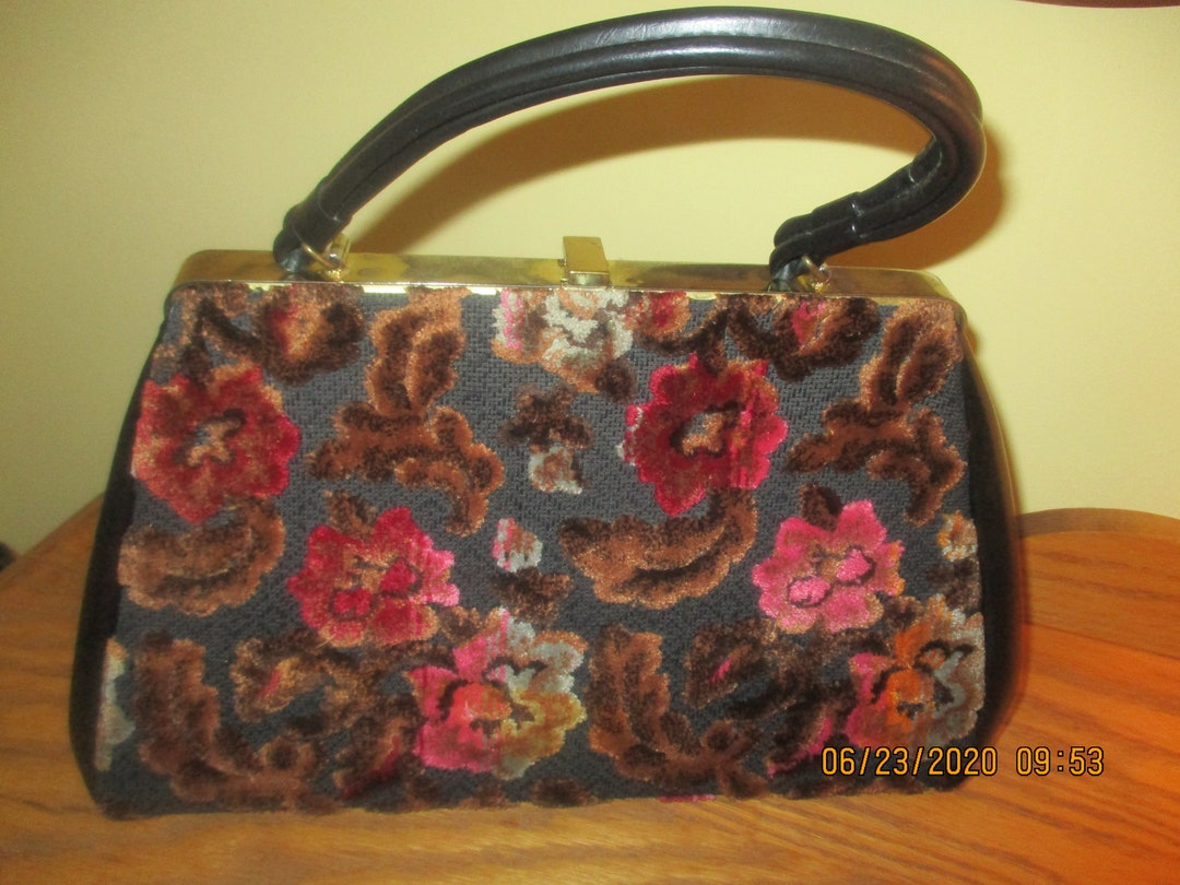 Vintage Handbag 1960s Large Colorful Floral Velvet Tapestry Carpet Bag ...