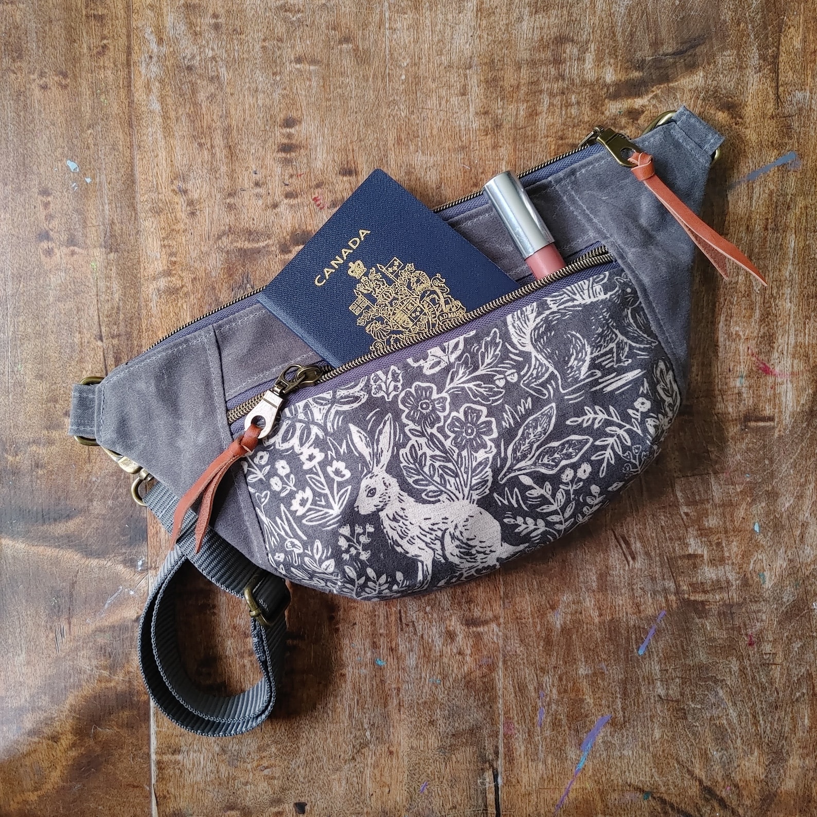 Olive Waxed Canvas and Rifle Paper Co Herb Garden Fanny Pack: Handmade ...