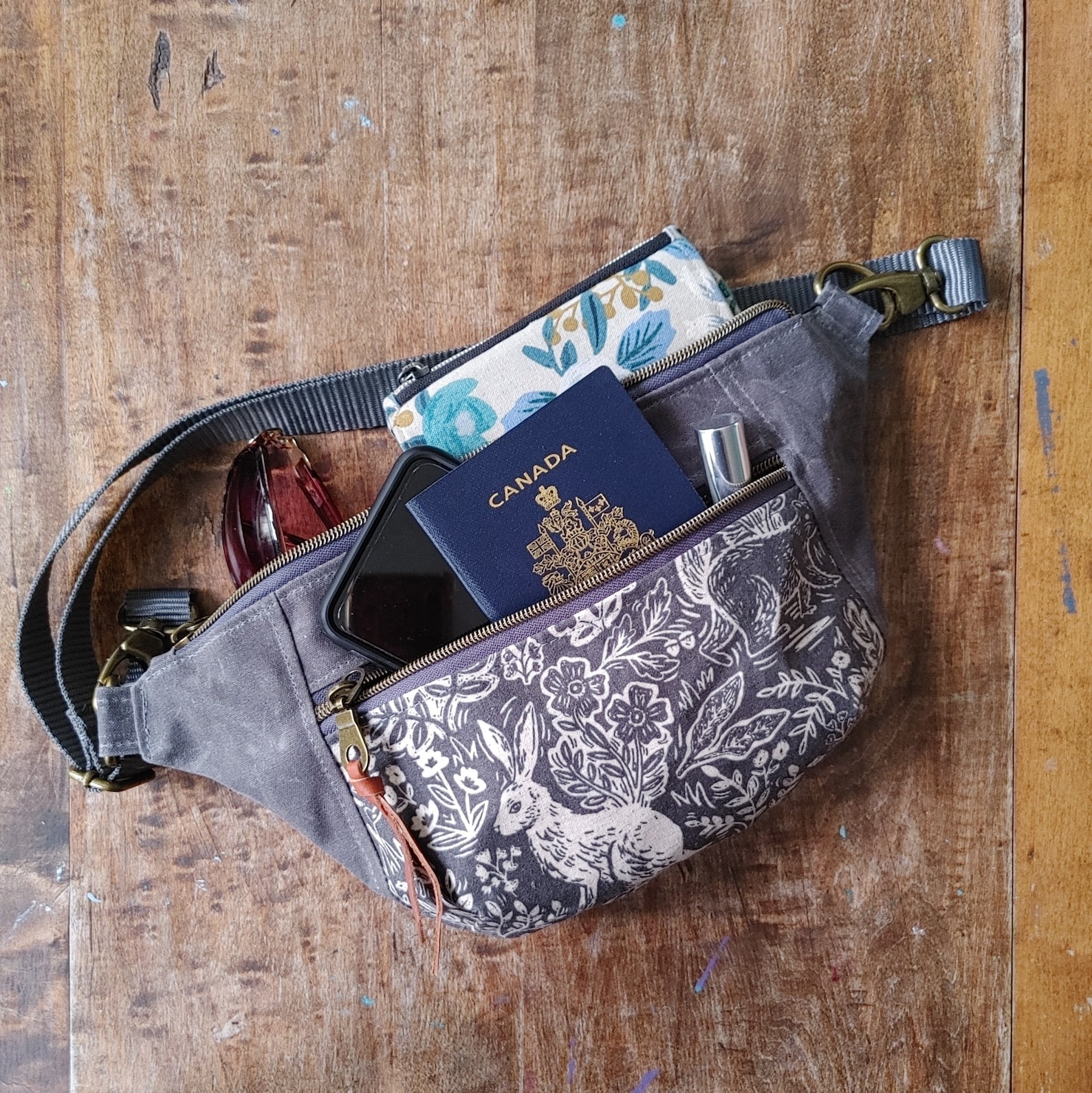 Olive Waxed Canvas and Rifle Paper Co Herb Garden Fanny Pack: Handmade ...