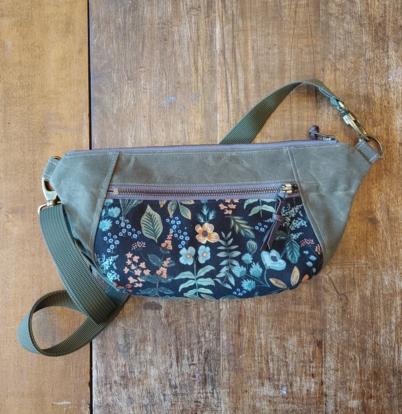 Olive Waxed Canvas and Rifle Paper Co Herb Garden Fanny Pack: Handmade ...
