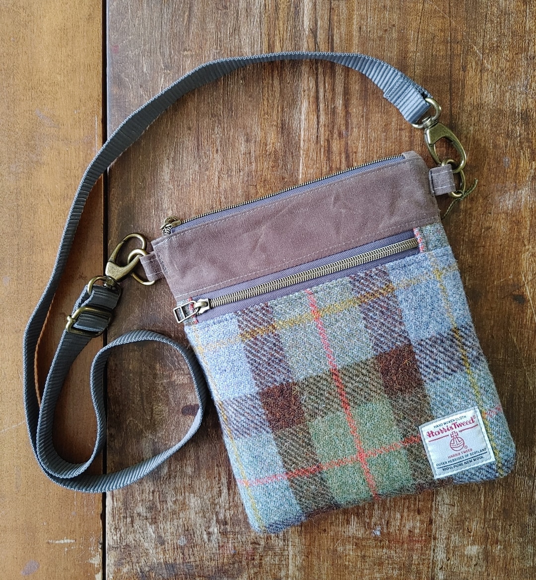 Crossbody Bag in Harris Tweed and Brown Waxed Cotton Canvas With ...