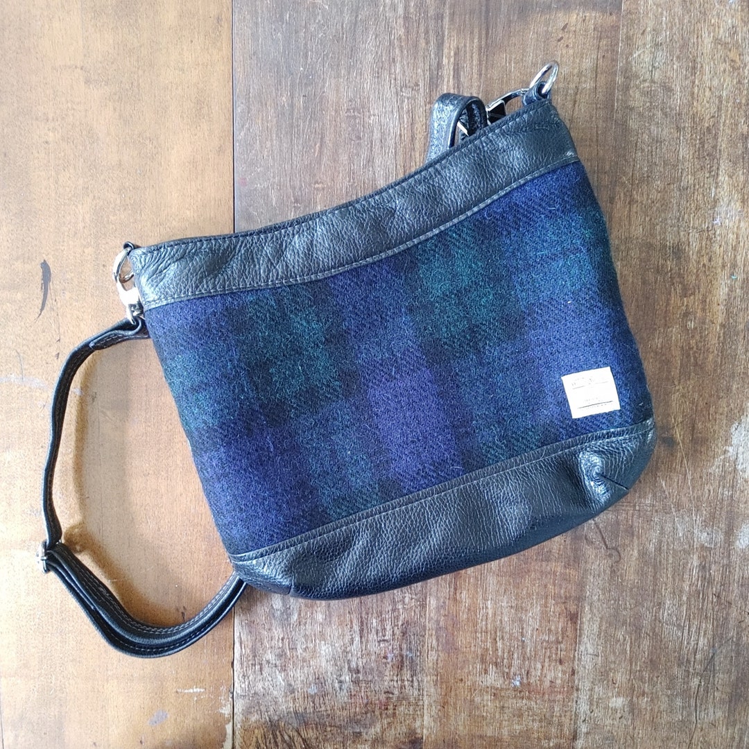 Leather sway Handbag With Black Watch Harris Tweed Panel. Medium Size ...