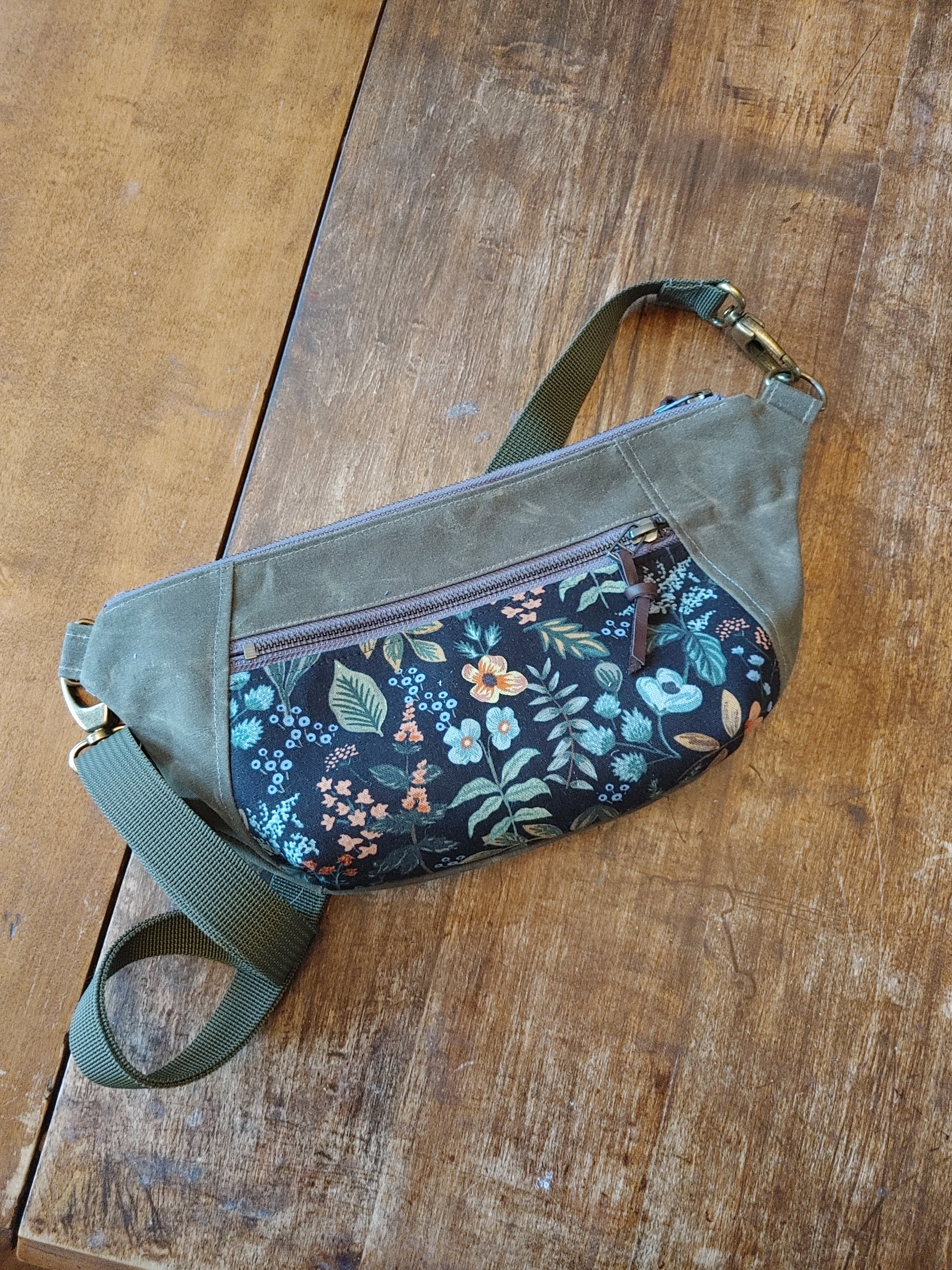 Olive Waxed Canvas and Rifle Paper Co Herb Garden Fanny Pack: Handmade ...
