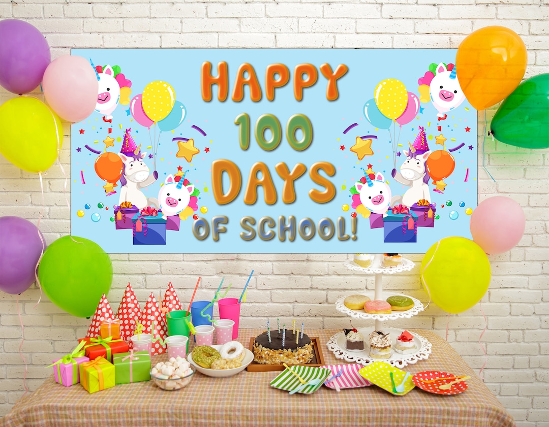 Unicorn 100 Days of School Banner, 100 Days of School Backdrop, School ...