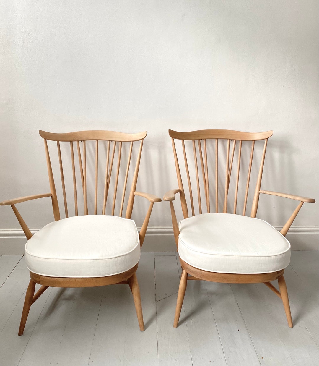 TWO Ercol 359 Easy Chairs Scandi Mid Century Modern Restored ...