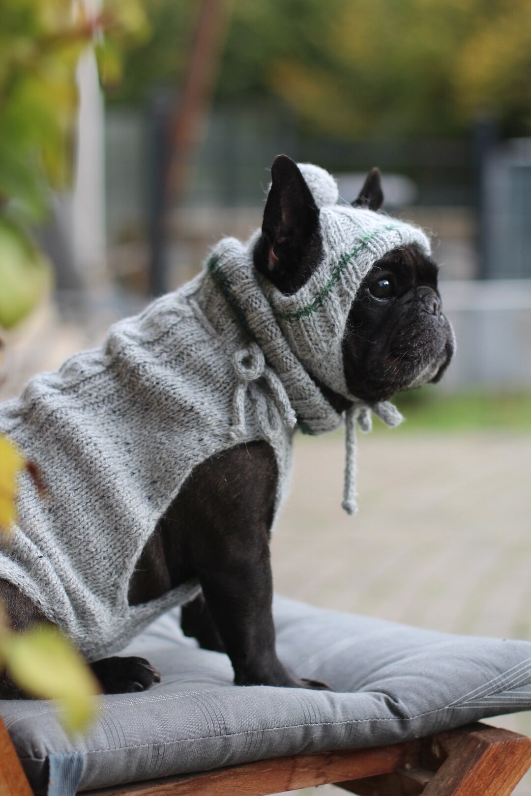 French Bulldog Wool Sweater and Hat, French Bulldog Grey Tweed Winter ...