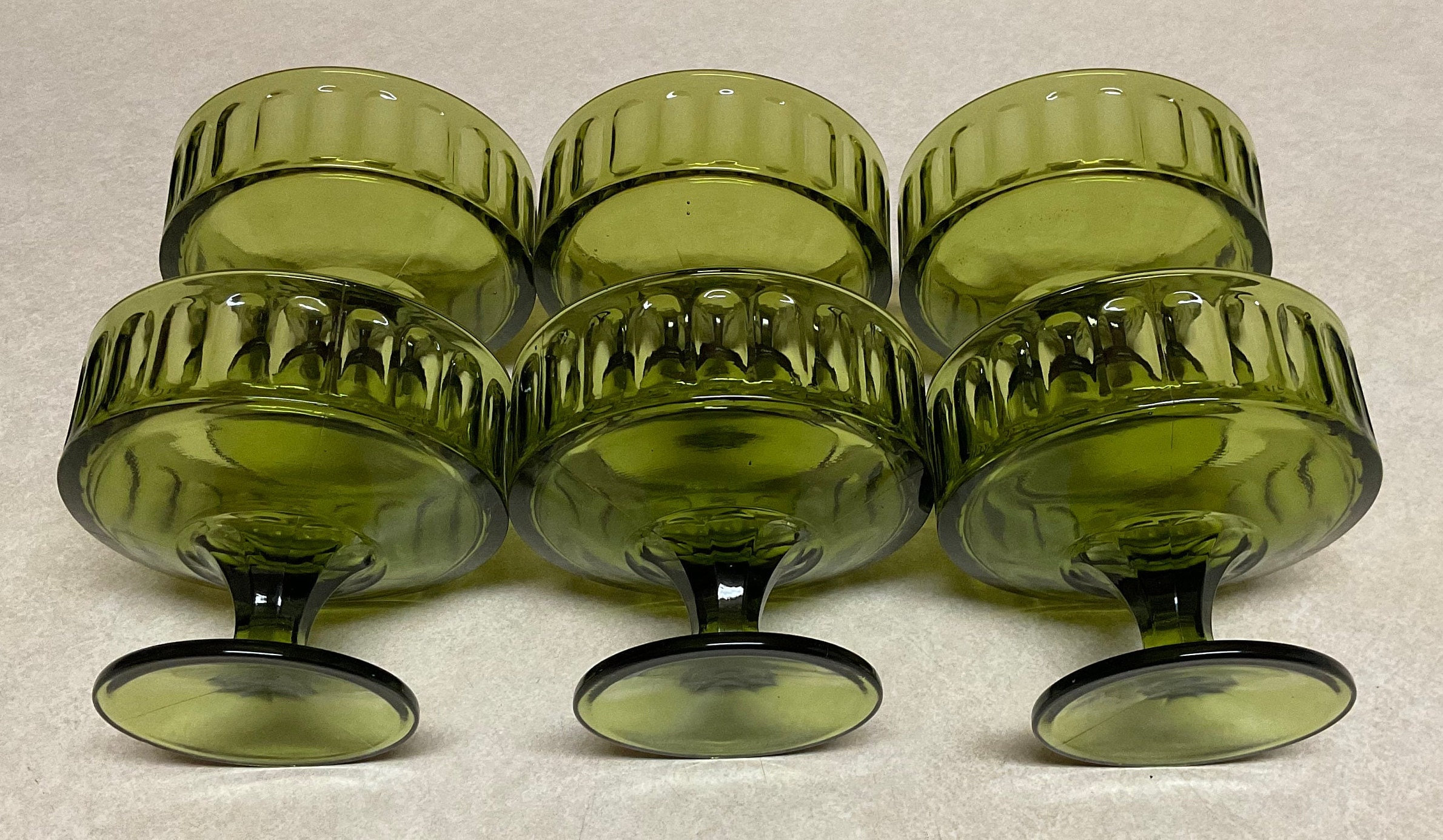 Vintage Independence Sculptural Olive Green Glass Sherbet/dessert Cups ...