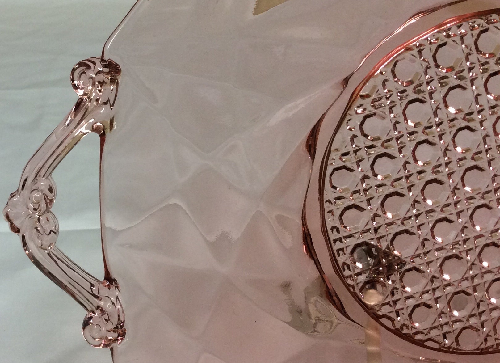 Lancaster Glass Company Sunshine Pattern Pink 2-handled Hexagon Edge ...