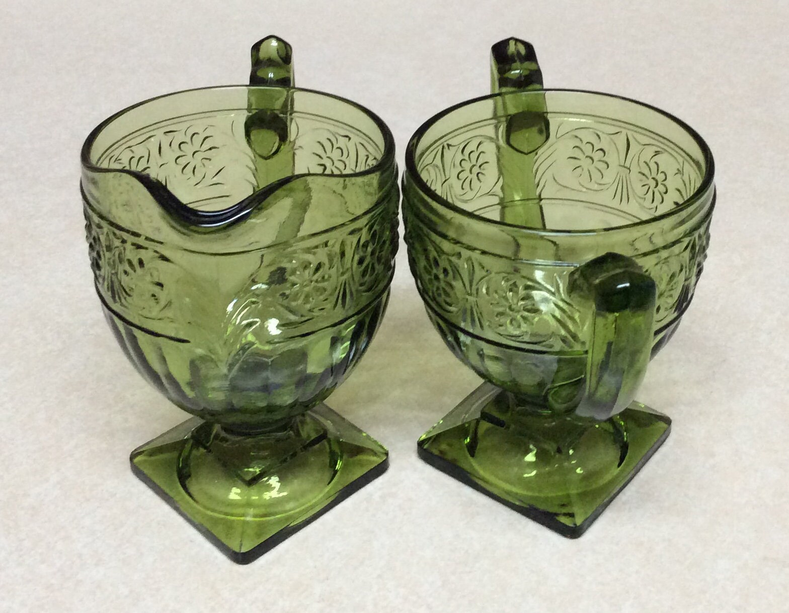 Vintage Indiana Glass Company Daisy Pattern Green Glass Footed Creamer ...