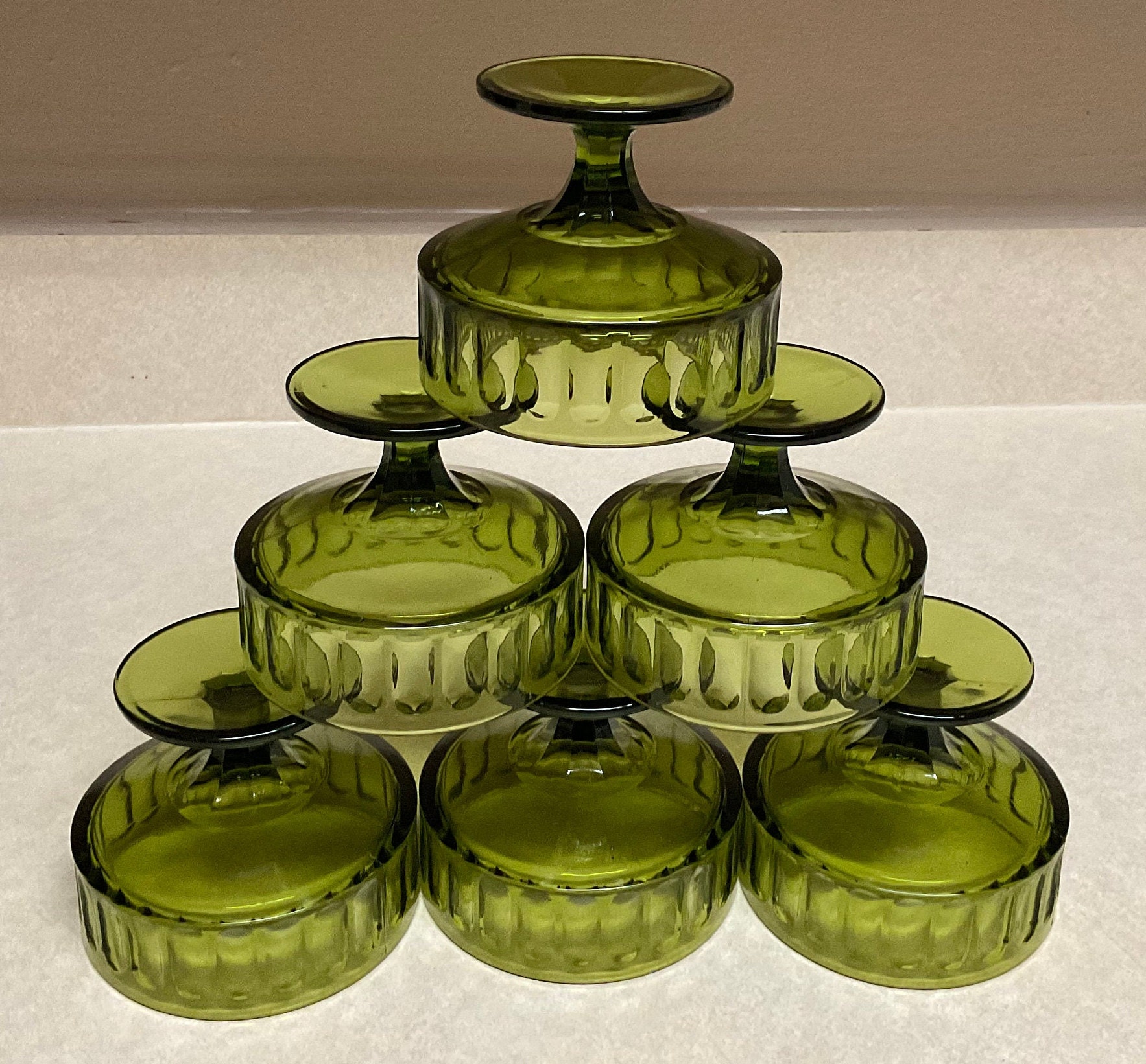 Vintage Independence Sculptural Olive Green Glass Sherbet/dessert Cups ...