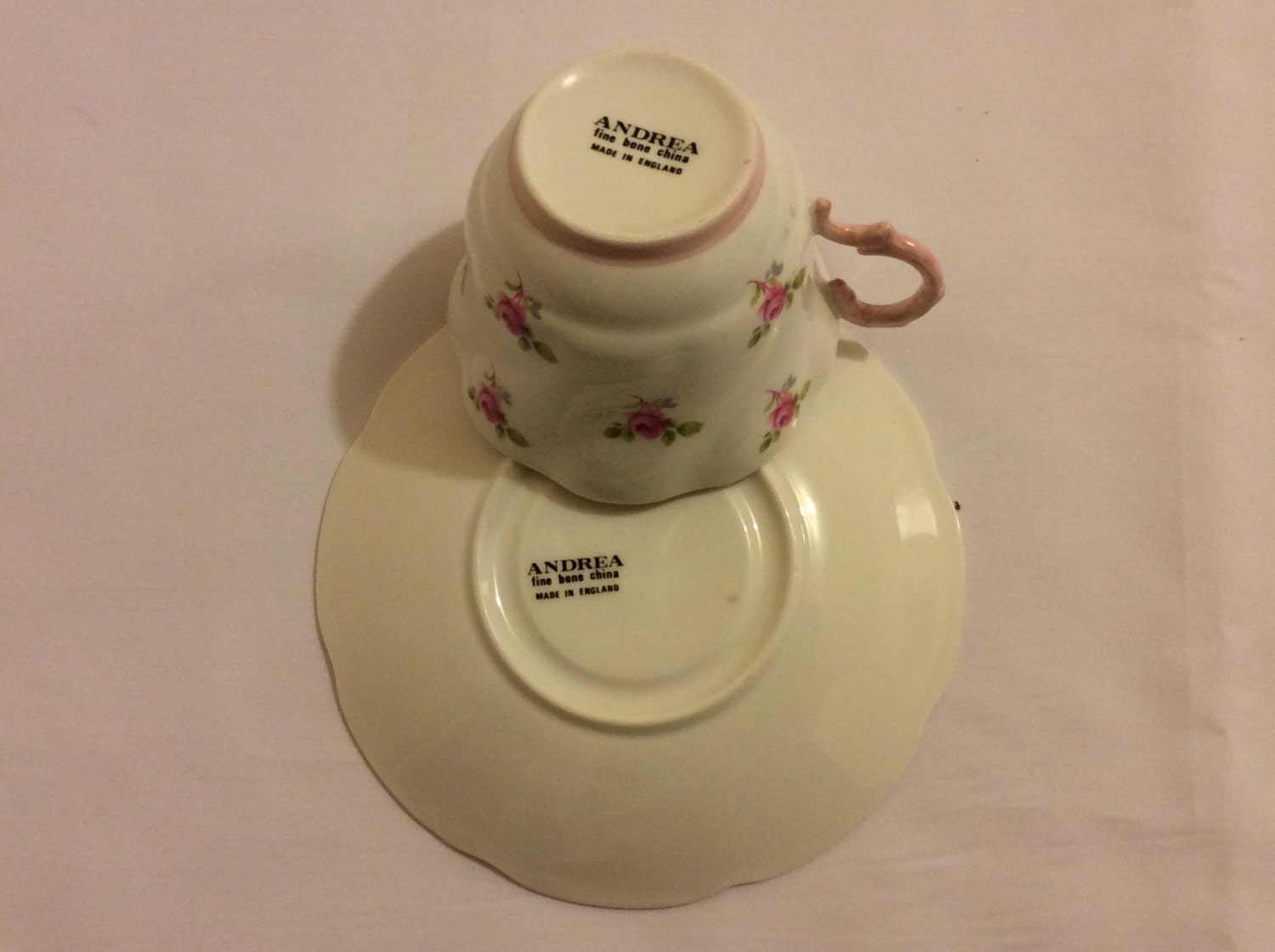 Vintage ANDREA Fine Bone China Tea/coffee Cup & Saucer Set White Roses ...