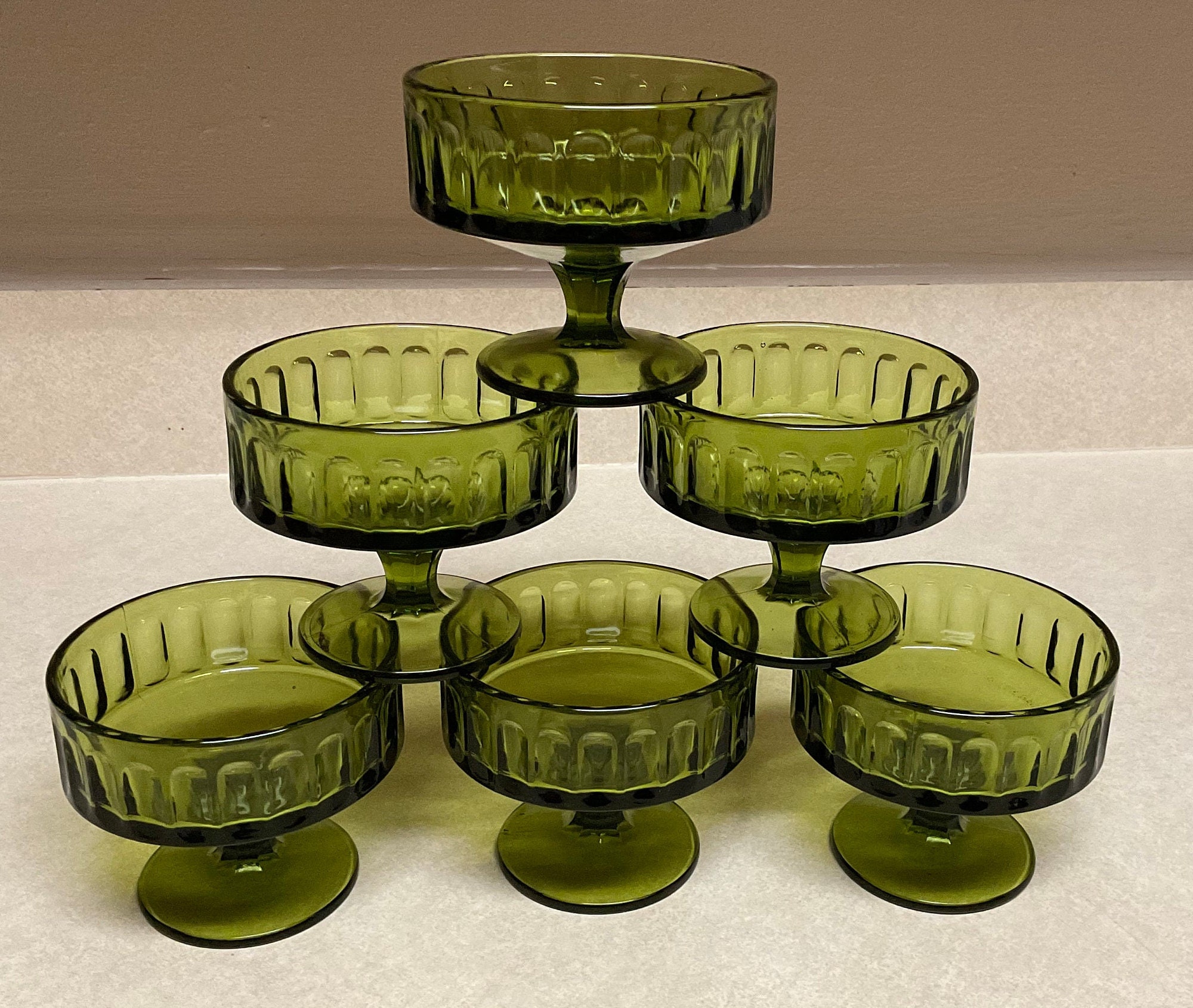 Vintage Independence Sculptural Olive Green Glass Sherbet/dessert Cups ...