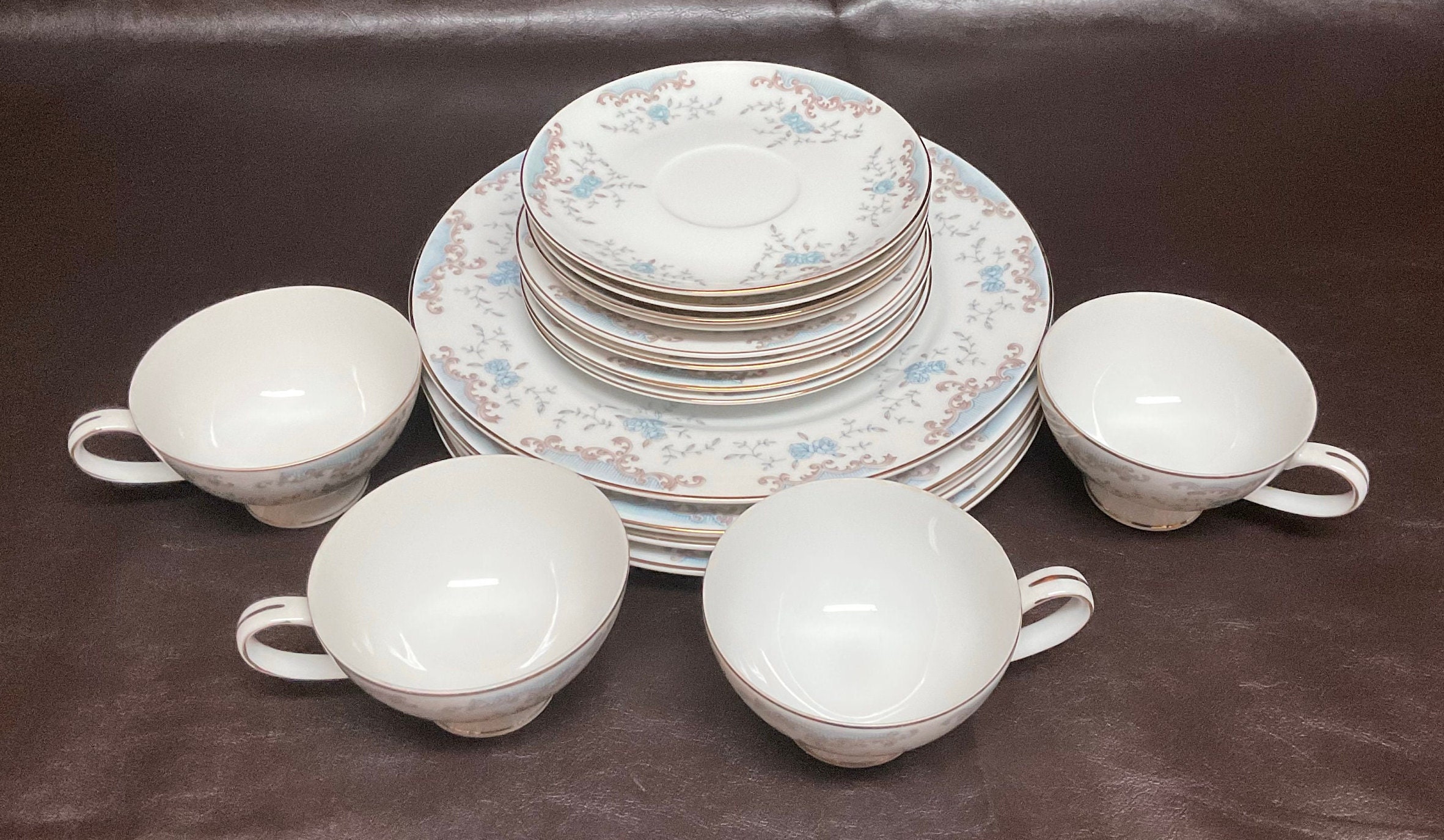 Vintage Imperial China Dinnerware Set, Seville Blue Rose Gold, Service ...