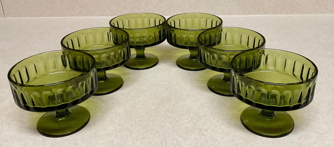 Vintage Independence Sculptural Olive Green Glass Sherbet/dessert Cups ...