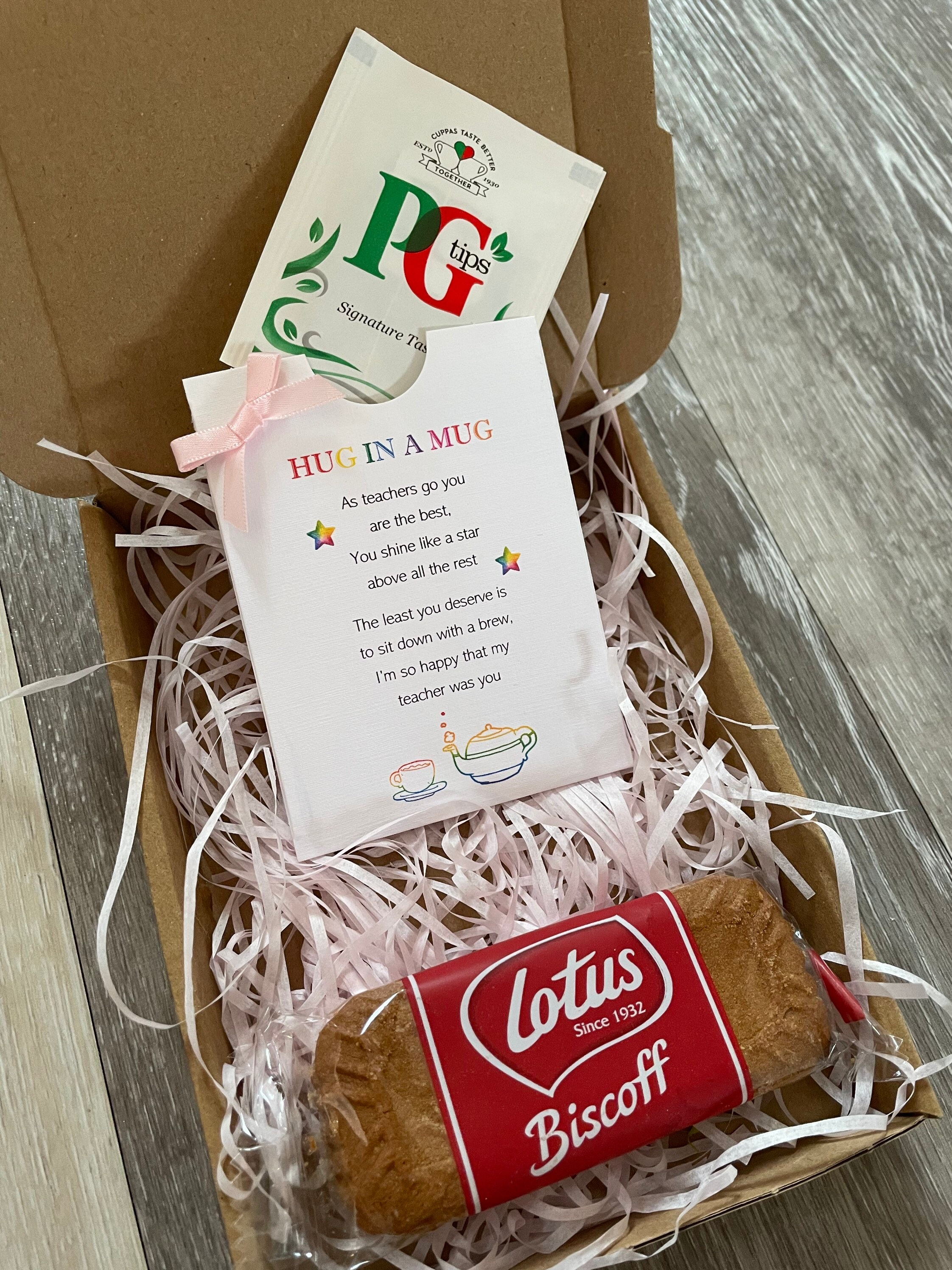 Teacher hug in a mug hamper box Tea and biscuit Thank you | Etsy