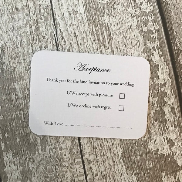 Wedding Acceptance Card - Etsy UK