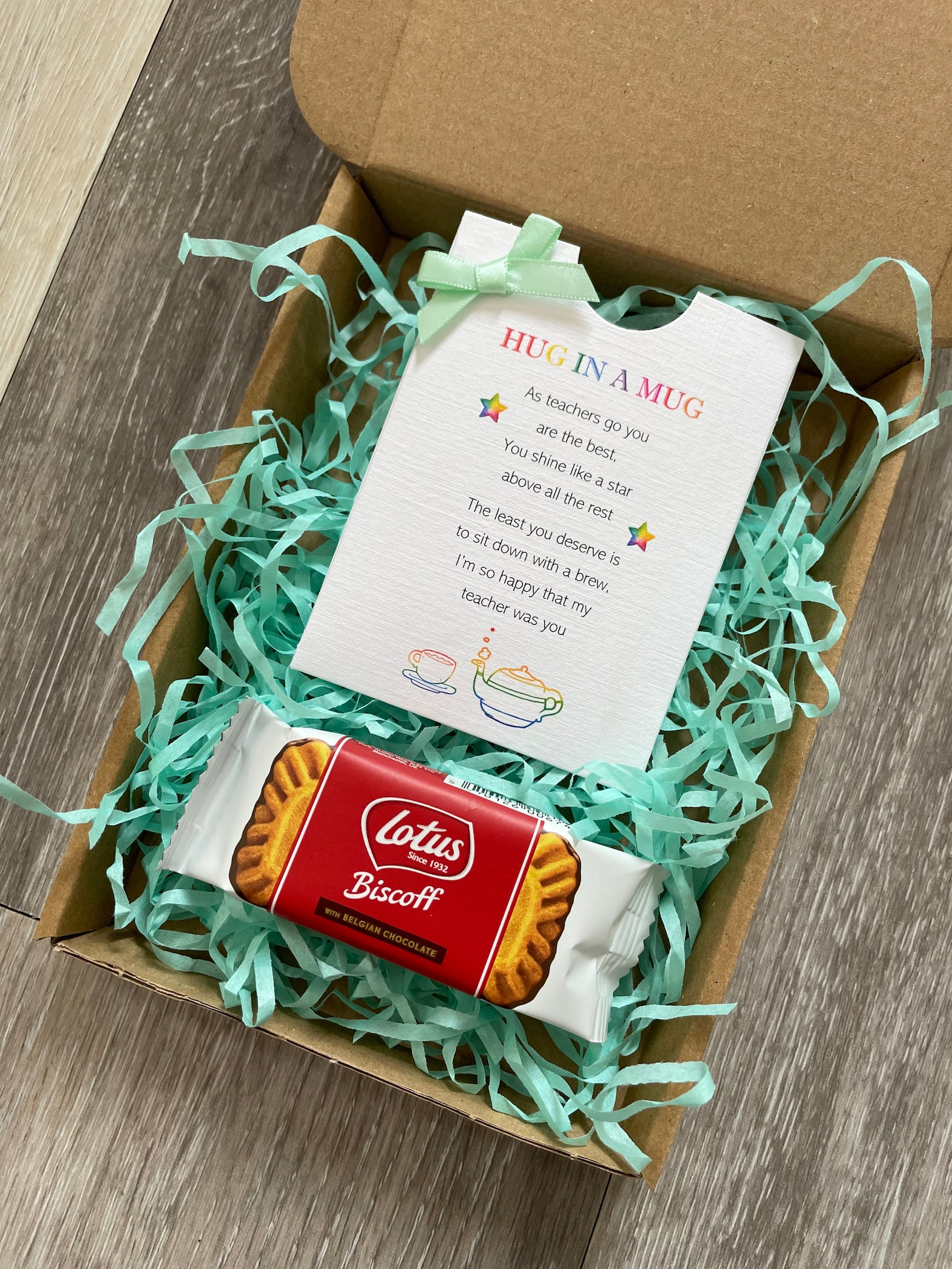 Teacher hug in a mug hamper box Tea and biscuit Thank you | Etsy