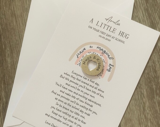 First Day at School, Hugs and Kisses Pocket Hug With Personalised Poem ...