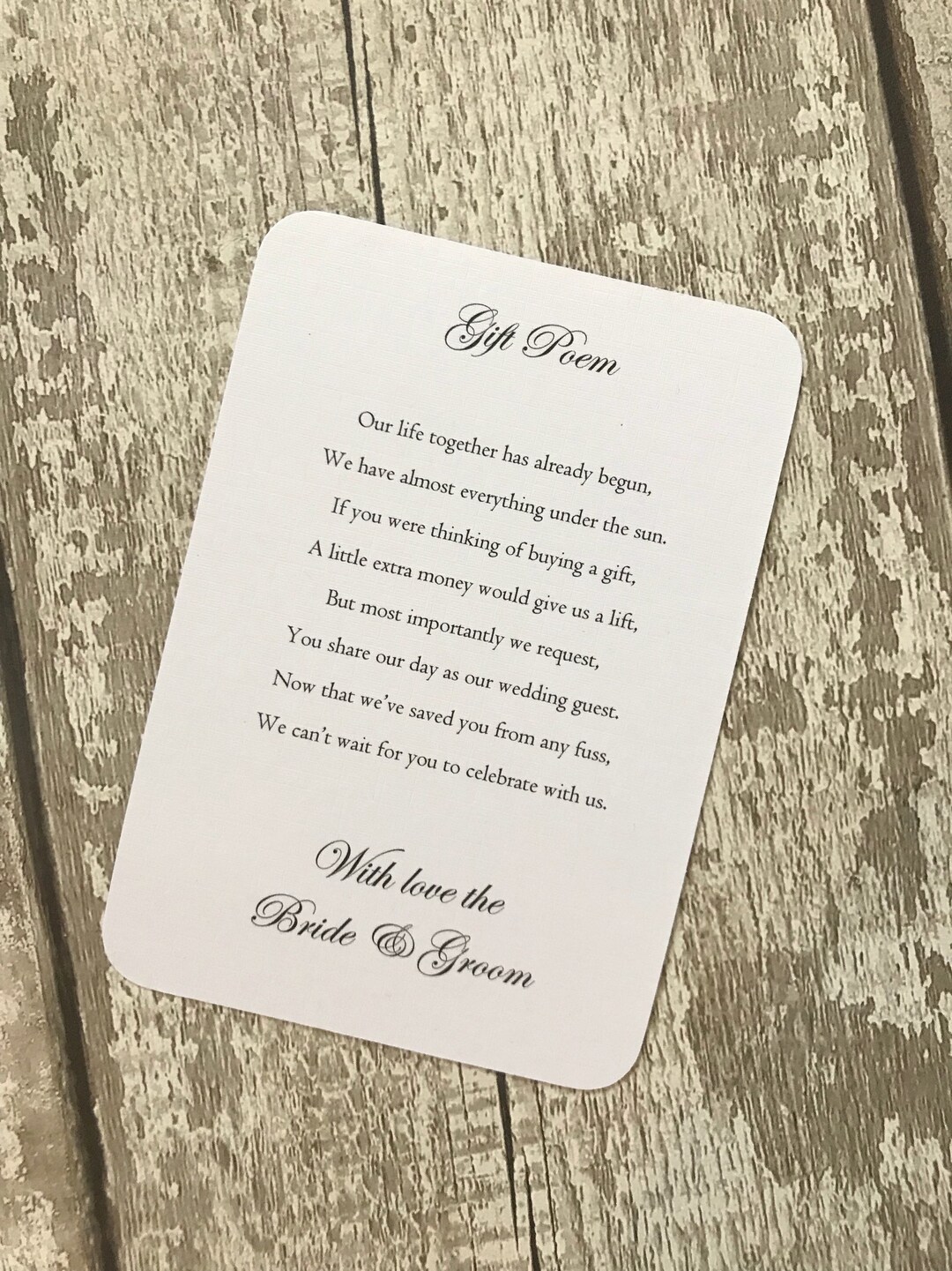Pack of Wedding Money Gift Poem - Etsy