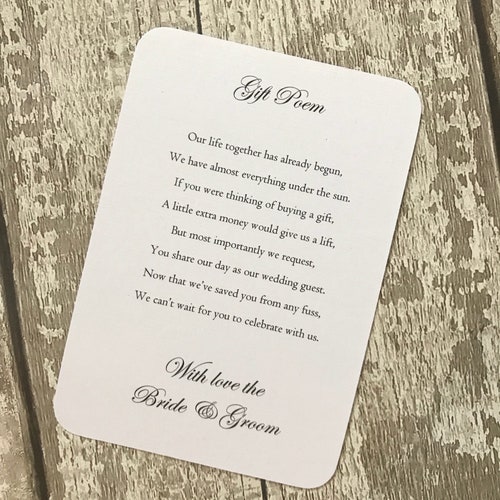 Wedding Invitation Poem for Money Honeymoon Poem Card Gift - Etsy UK