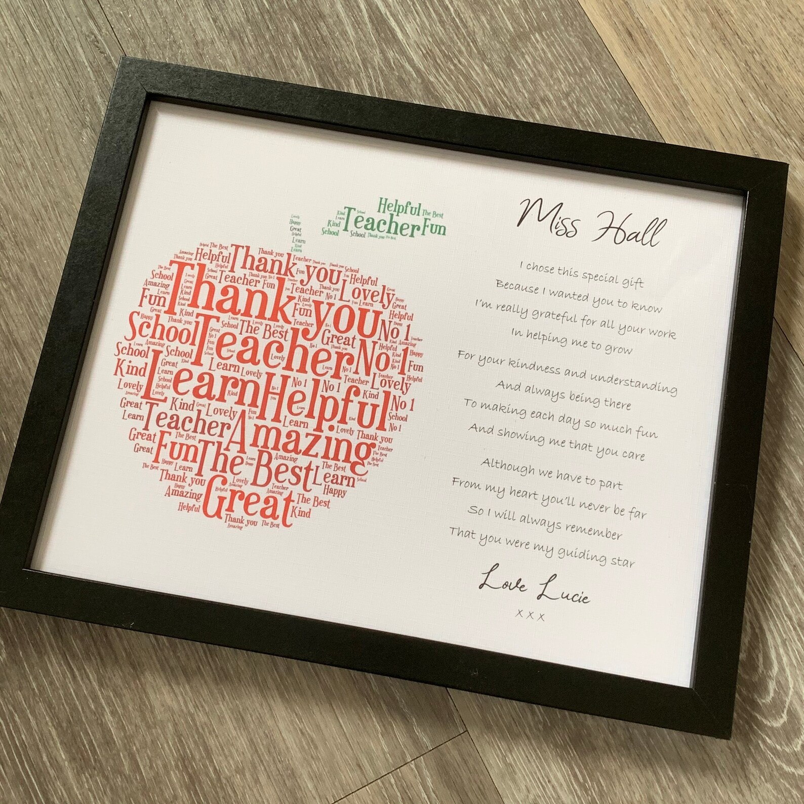Personalised Teacher Apple Print and Poem Teacher Gift - Etsy UK