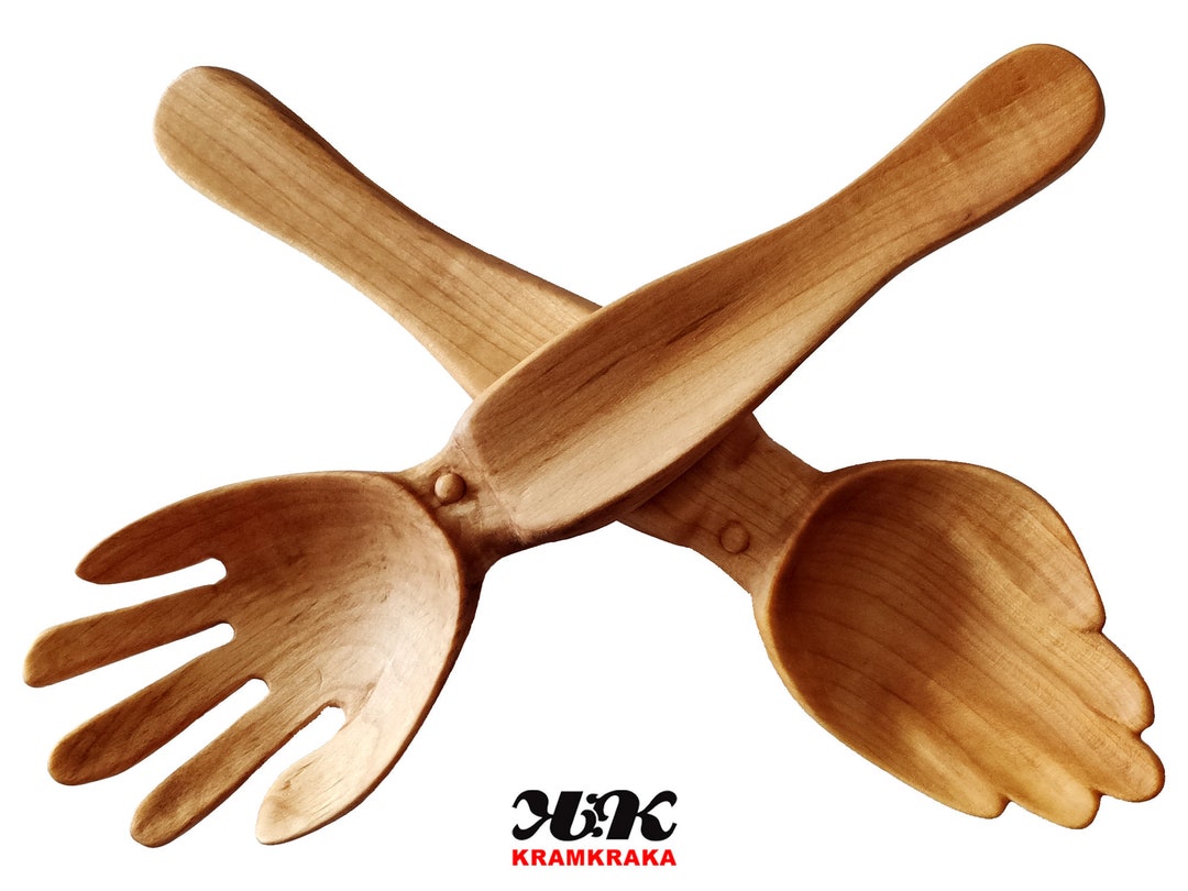 Two Hand-carved Spoons set in the Shape of an Open and Closed Hand ...