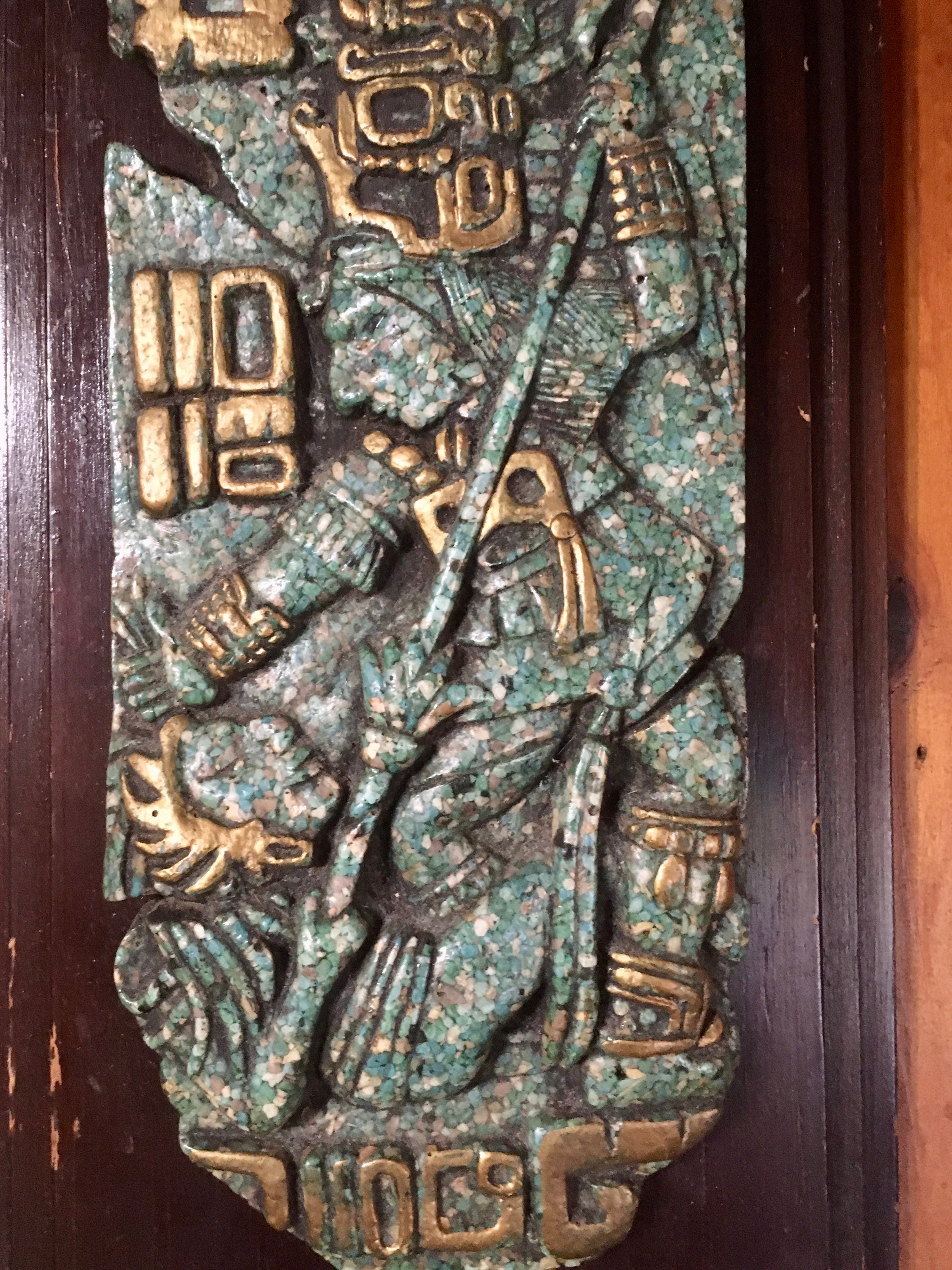 Vintage Crushed Malachite Mayan Aztec Mosaic Wall Plaque / Historical ...