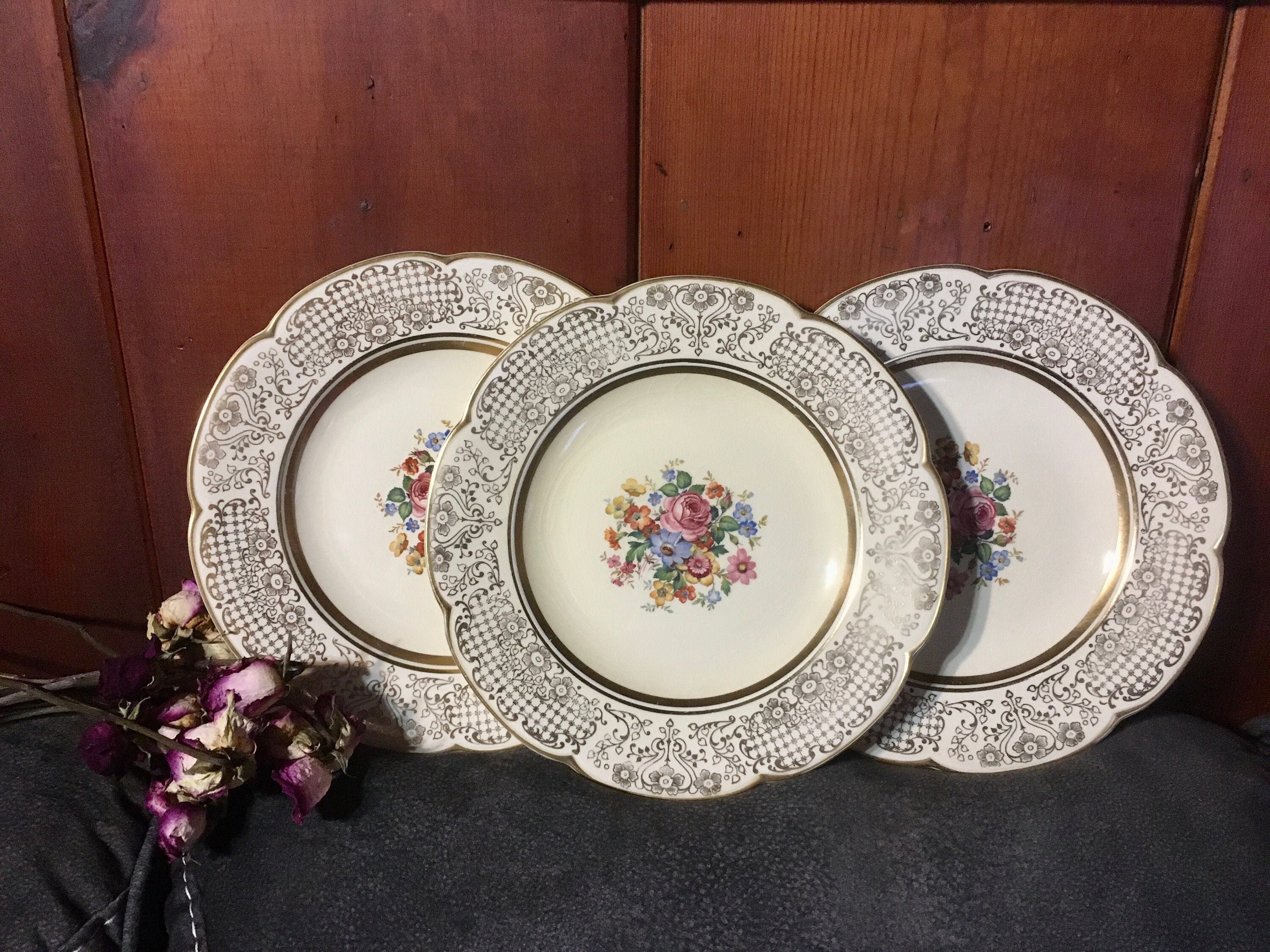 Set of 3 Vintage Woods Ivory Ware Dinner Plates / Ornate Gold - Etsy
