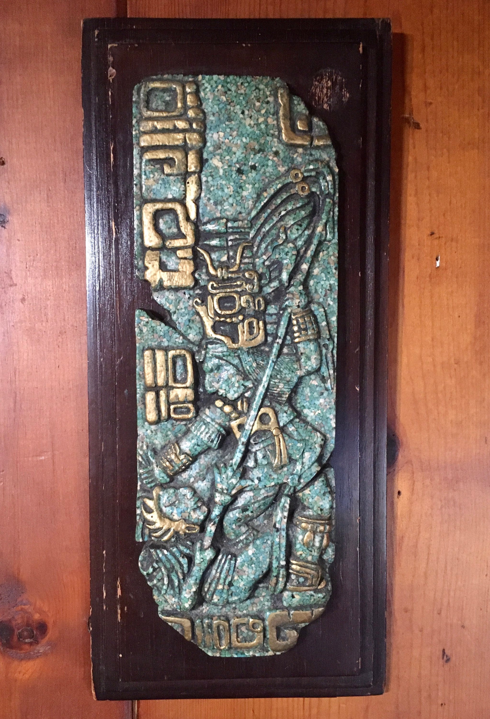 Vintage Crushed Malachite Mayan Aztec Mosaic Wall Plaque / Historical ...