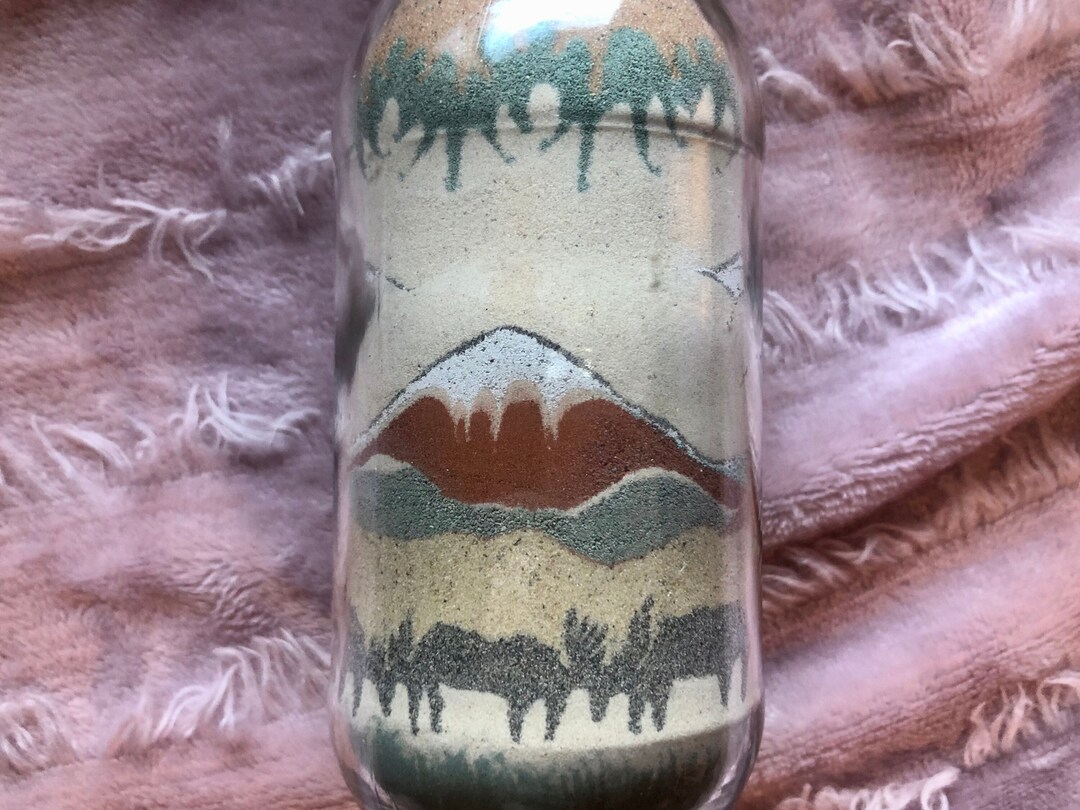 OOAK Handmade Sand Art in a Bottle / Tranquil Mountain Scene With Moose ...