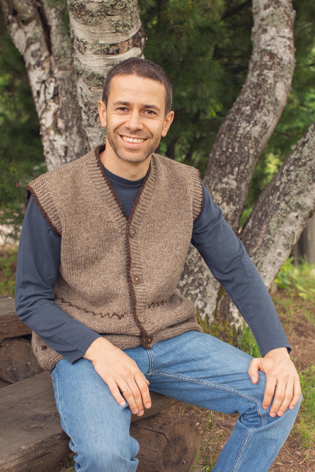 Natural Sheep's Wool Vest, Men's Vintage Style Knit Vest, Classical ...