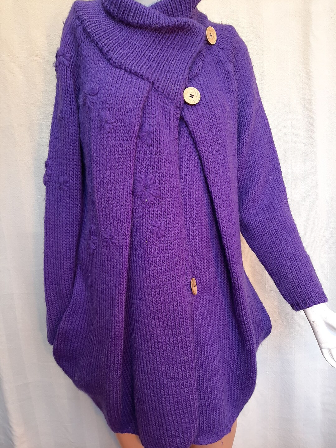 Hand-knitted Long Coat With Shawl Collar, Woolen Women's Coat, Design ...