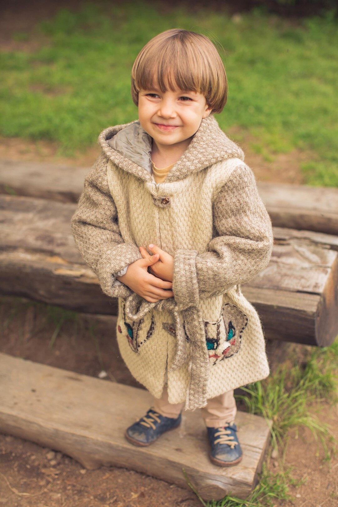 Children's Woolen Coat With Viscose Lining and Teddy Bear - Etsy