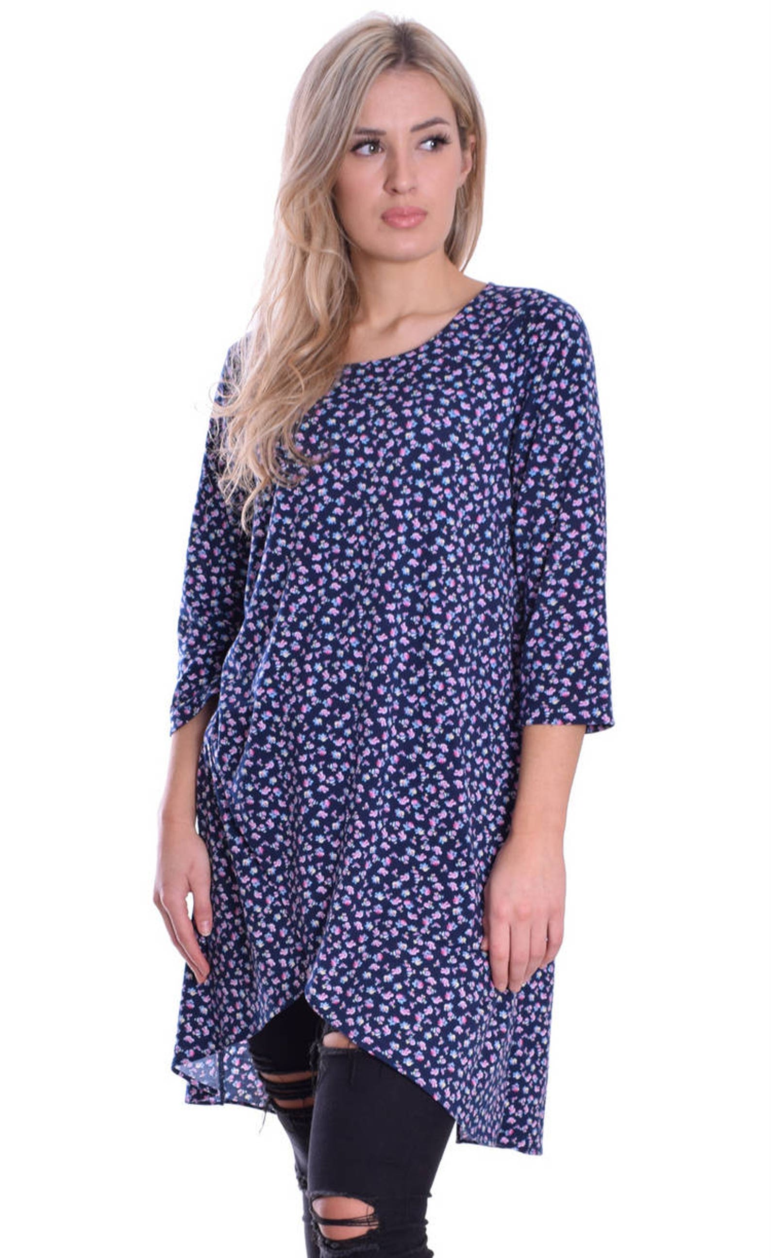 Maxi Tunic Top Blue Floral Comfy Loose Fit Maternity Suitable - Etsy UK