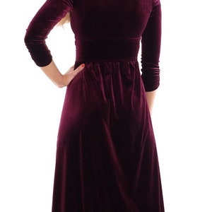 Long Dress for Winter Wedding Concert Ruby Velvet Stretchy Empire Style ...