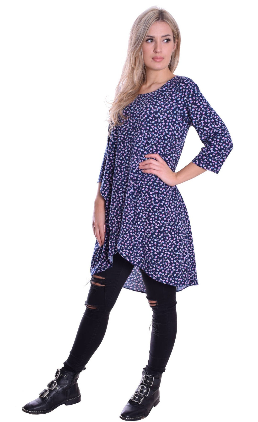Maxi Tunic Top Blue Floral Comfy Loose Fit Maternity Suitable - Etsy UK